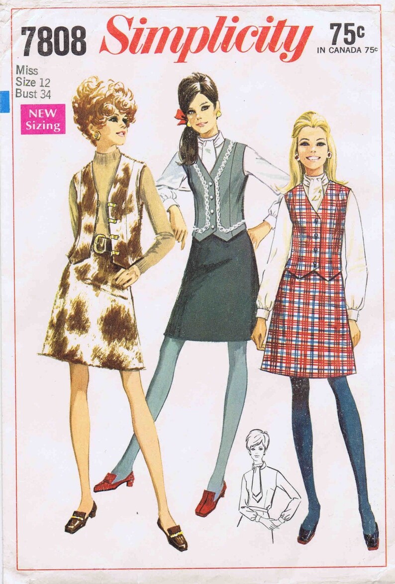1960s Misses Blouse Skirt Vest Simplicity 7808 Vintage Sewing - Etsy