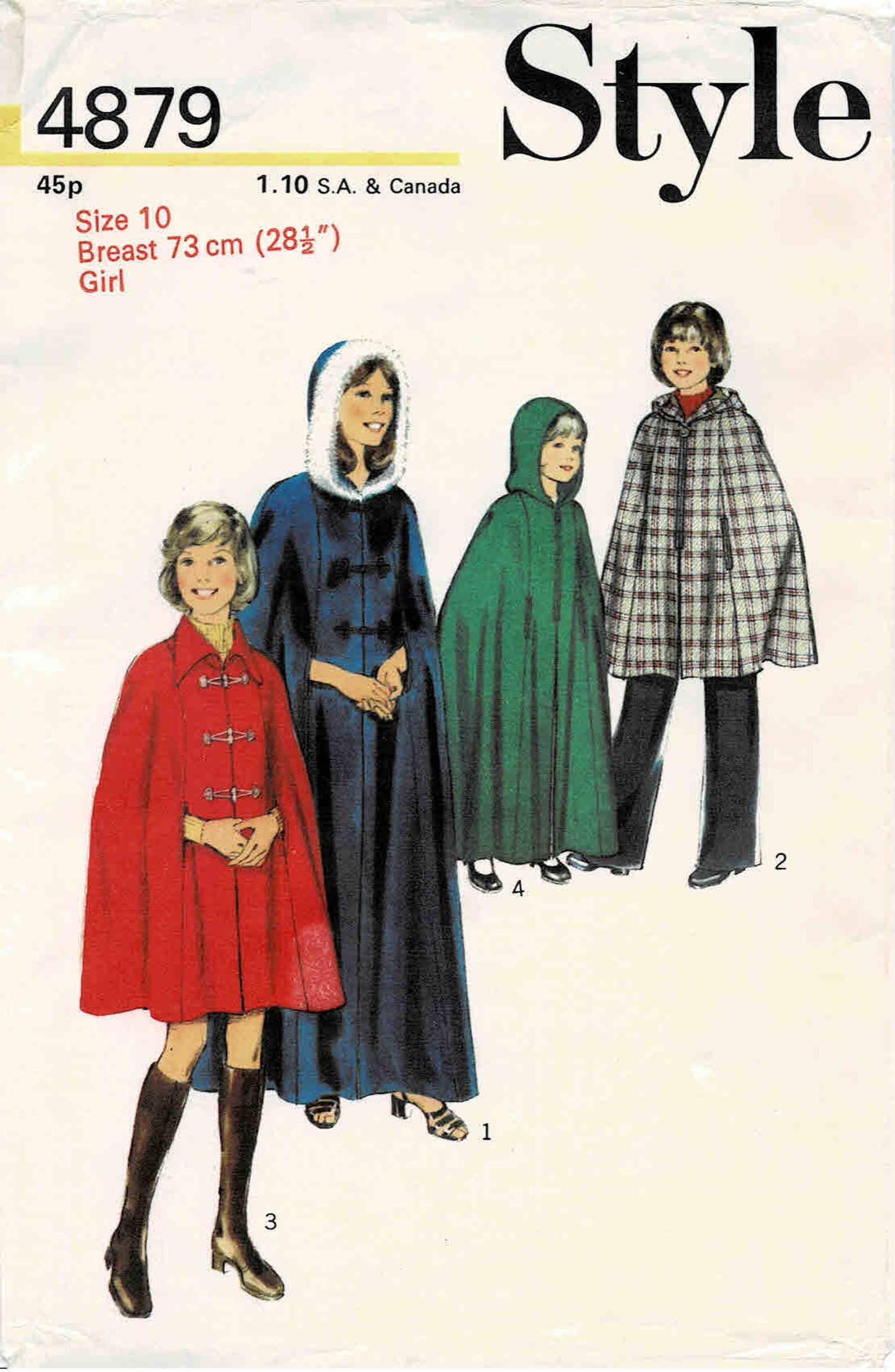 1970s Girls Cape in Two Lengths Style 4879 Vintage Sewing | Etsy