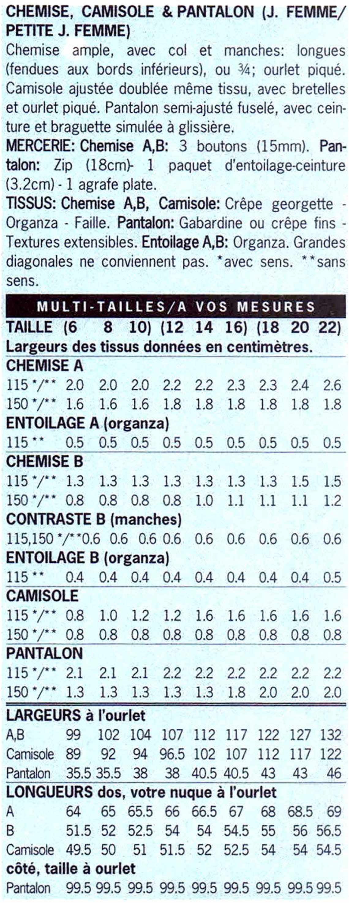 Misses Shirt Caimsole Pants Butterick 6710 Sewing Pattern Size - Etsy