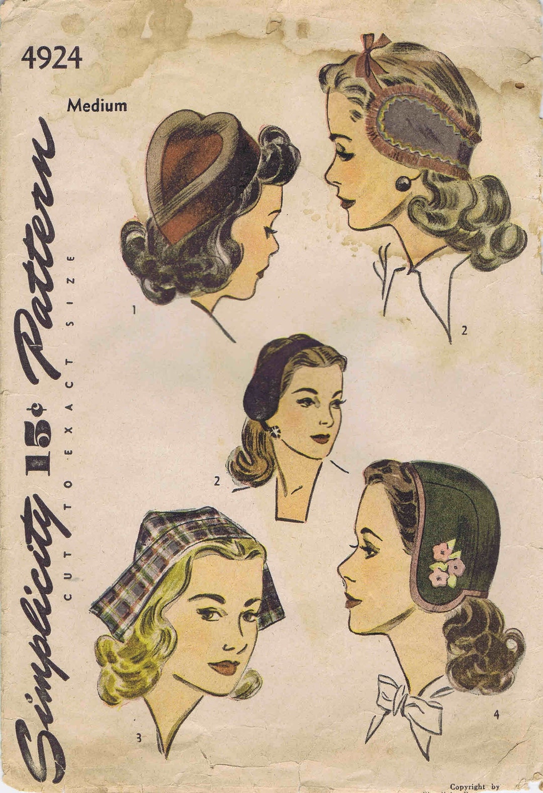 1940s Misses Hats Simplicity 4924 Vintage Sewing Pattern Size - Etsy