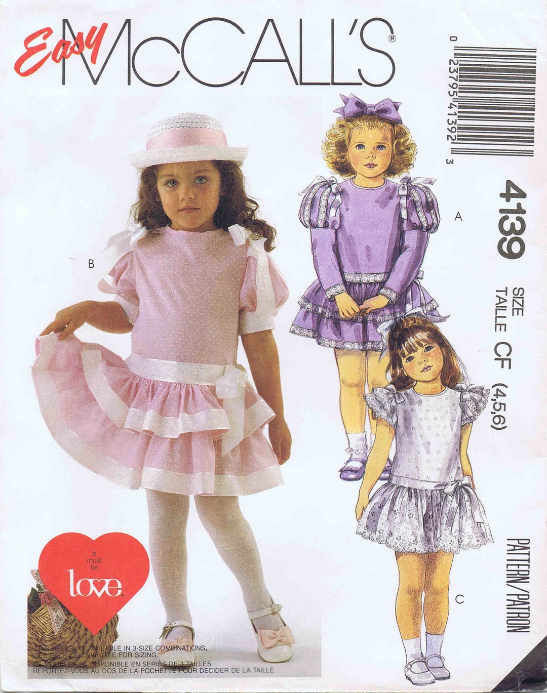 Little Girls Dropped Waist Dress Mccalls 4139 Vintage Sewing Pattern 4 ...