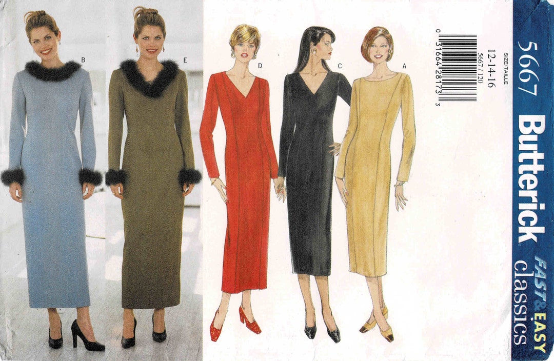1990s Misses Princess Seam Tapered Dress Butterick 5667 Vintage Sewing ...