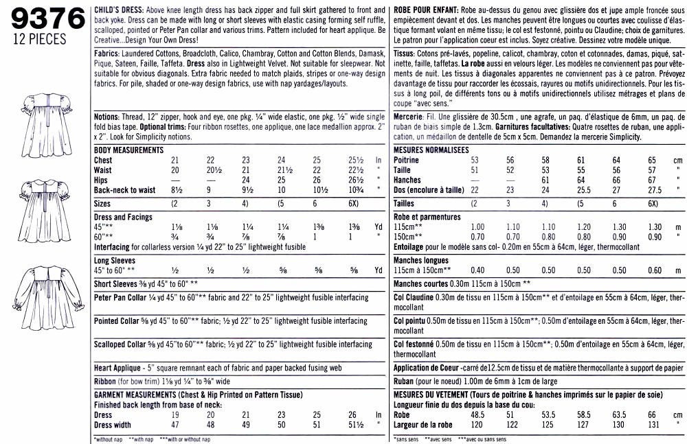 Little Girls Full Skirt Dress Simplicity 9376 Sewing Pattern | Etsy