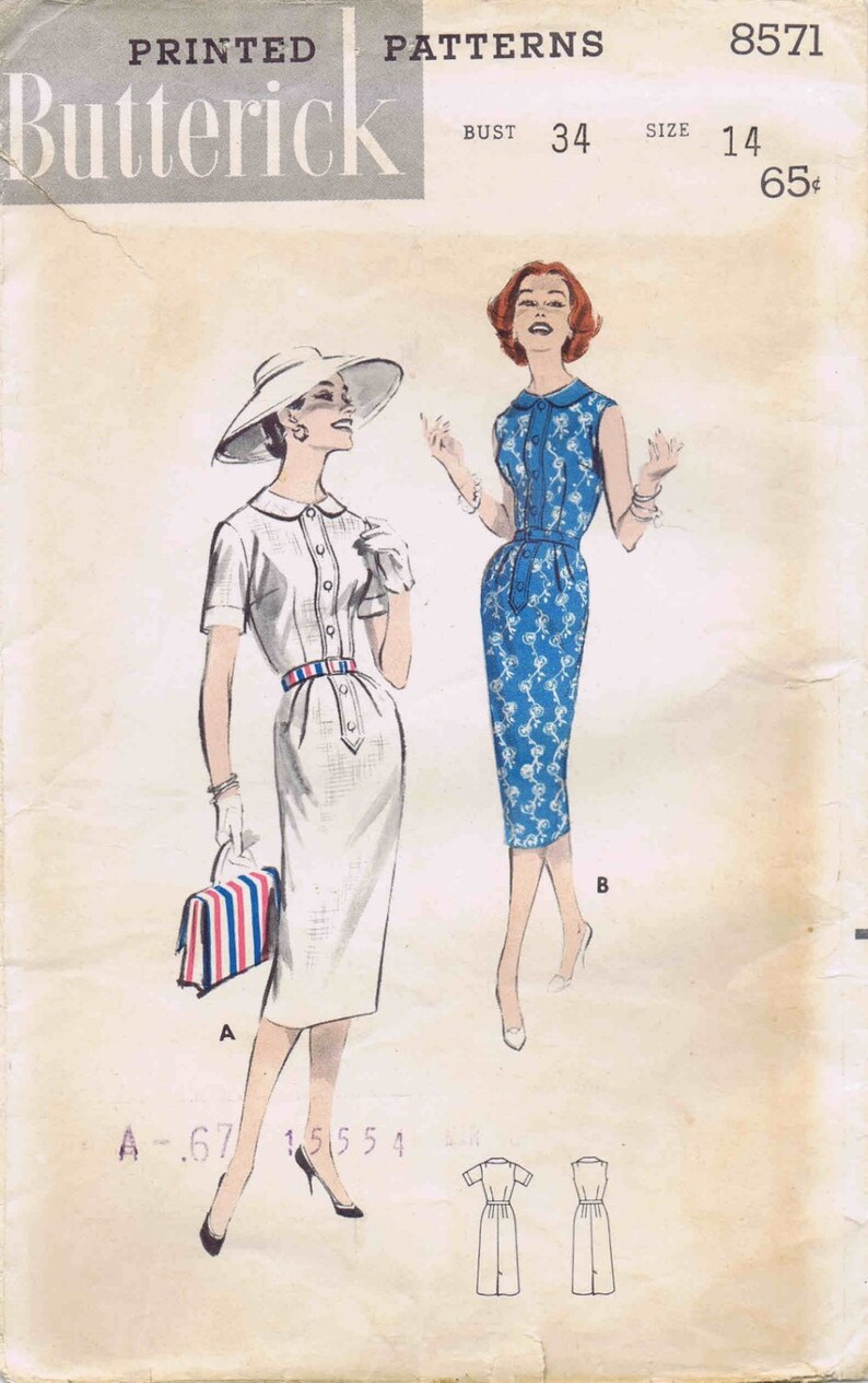 1950s Misses Tab Front Spectator Dress Butterick 8571 Vintage | Etsy