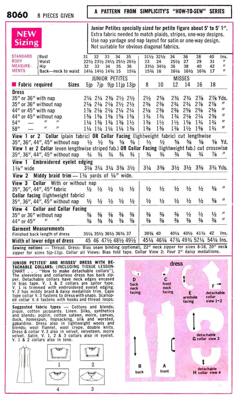 1960s Mod Dress With Detachable Collars Simplicity 8060 - Etsy