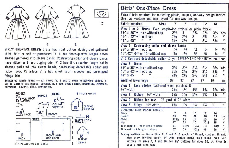 1960s Girls Full Skirt Dress Simplicity 4083 Vintage Sewing - Etsy