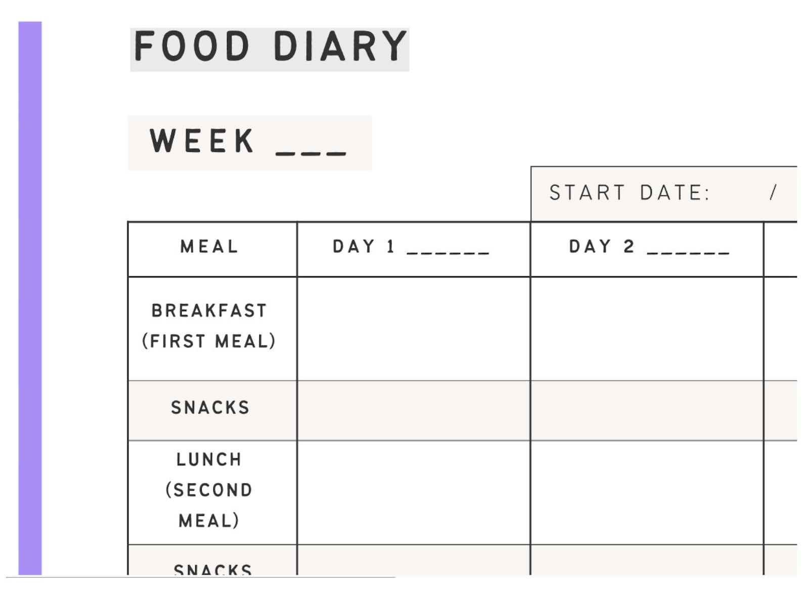 Printable 7 Day Food Diary Template - Etsy