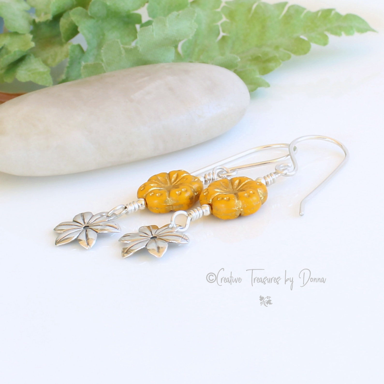 Yellow Flower Earrings Sterling Silver Gold Flowers Czech - Etsy