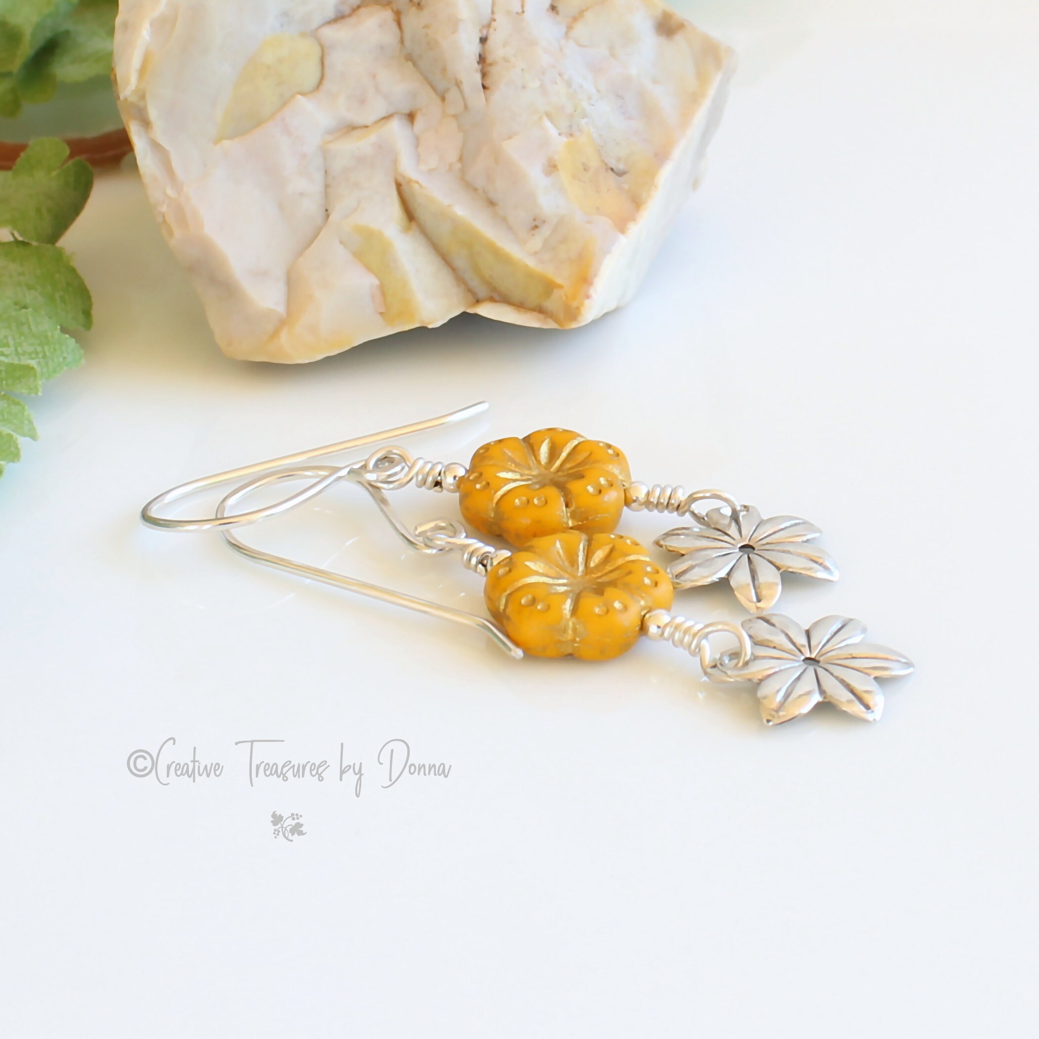 Yellow Flower Earrings Sterling Silver Gold Flowers Czech - Etsy