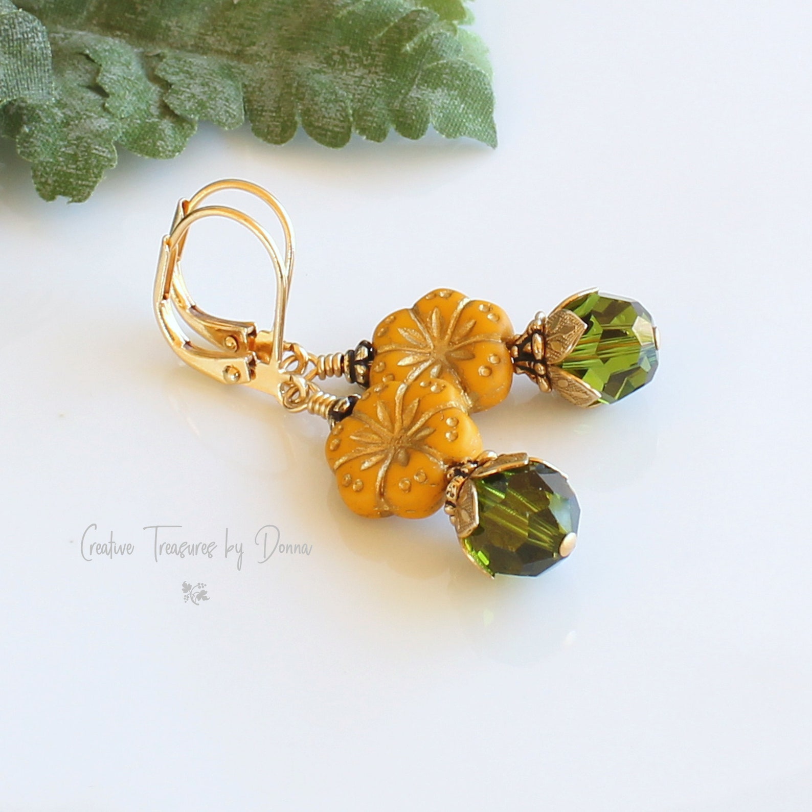 Yellow Flower Earrings, Gold Plated Earrings, Premium Crystals, Czech ...