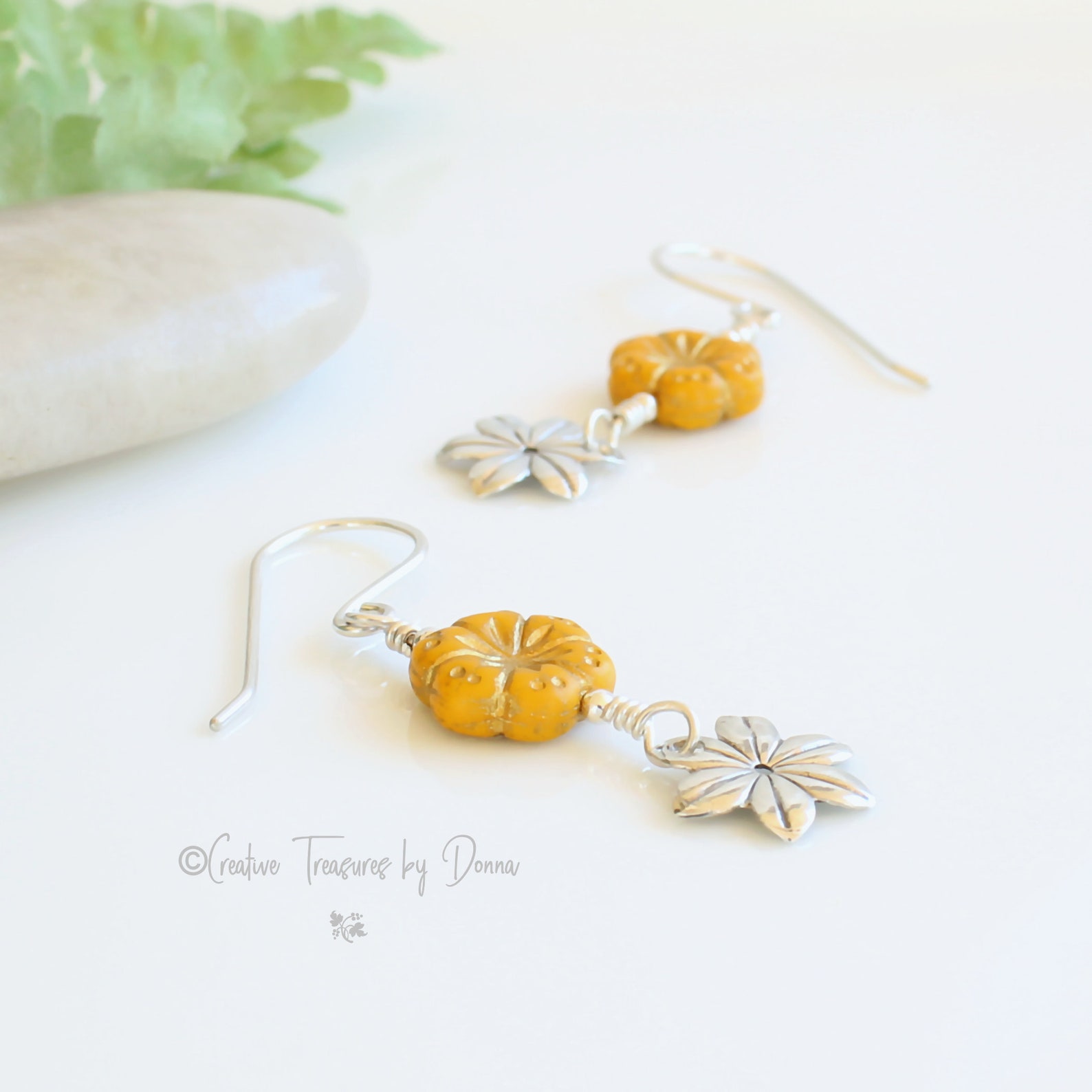 Yellow Flower Earrings Sterling Silver Gold Flowers Czech - Etsy
