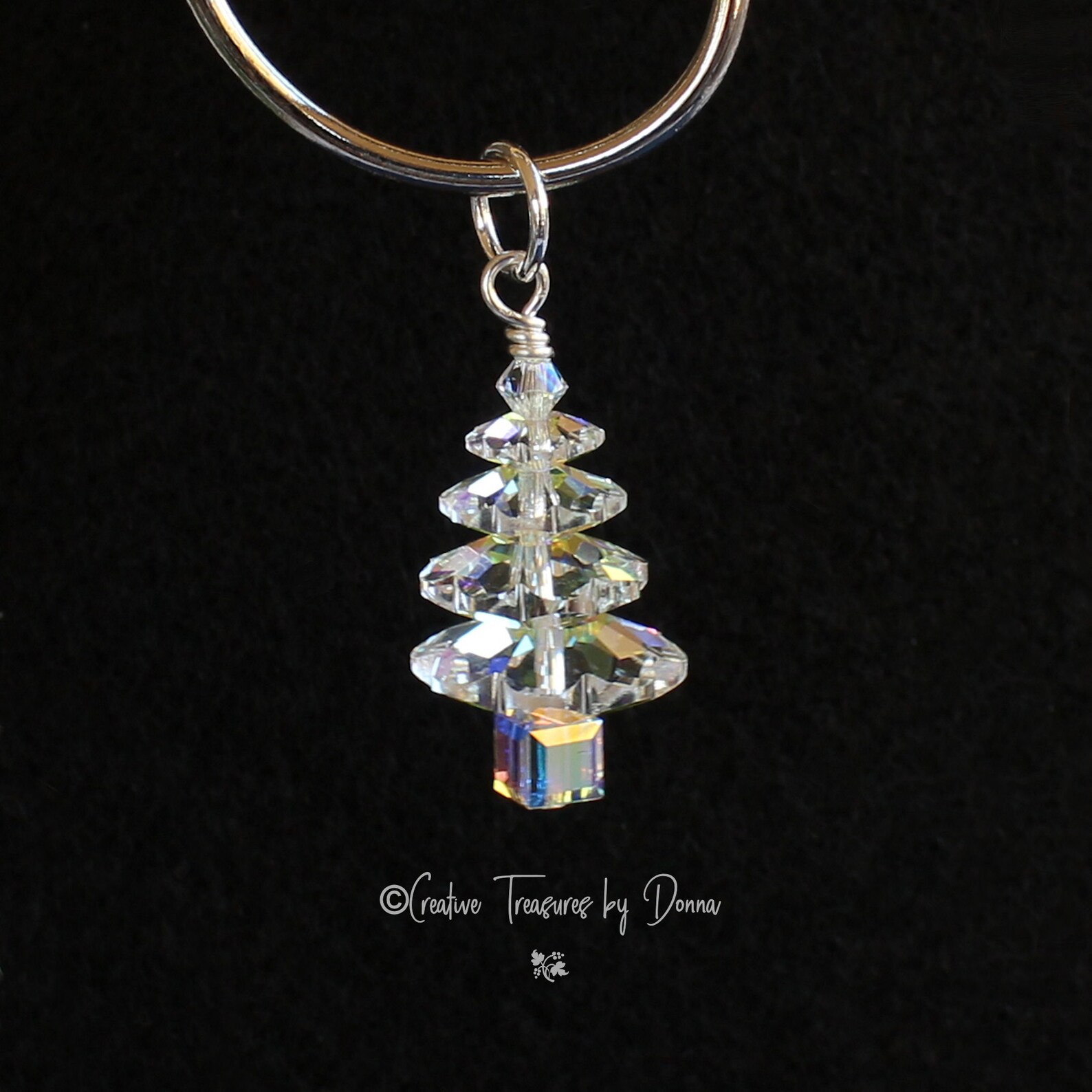 Crystal Christmas Tree Pendant: European AB Crystals, Sterling Silver ...