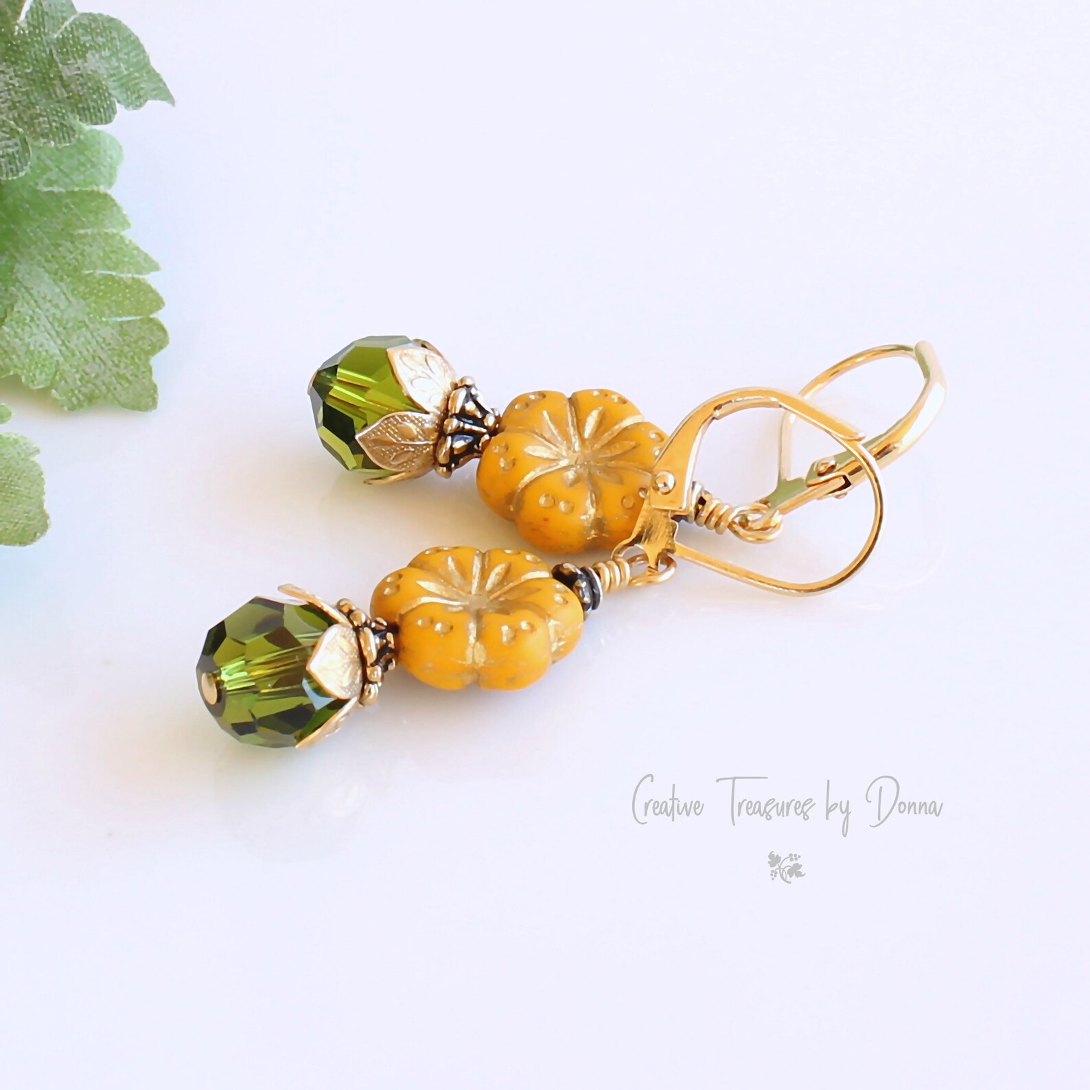 Yellow Flower Earrings, Gold Plated Earrings, Premium Crystals, Czech ...