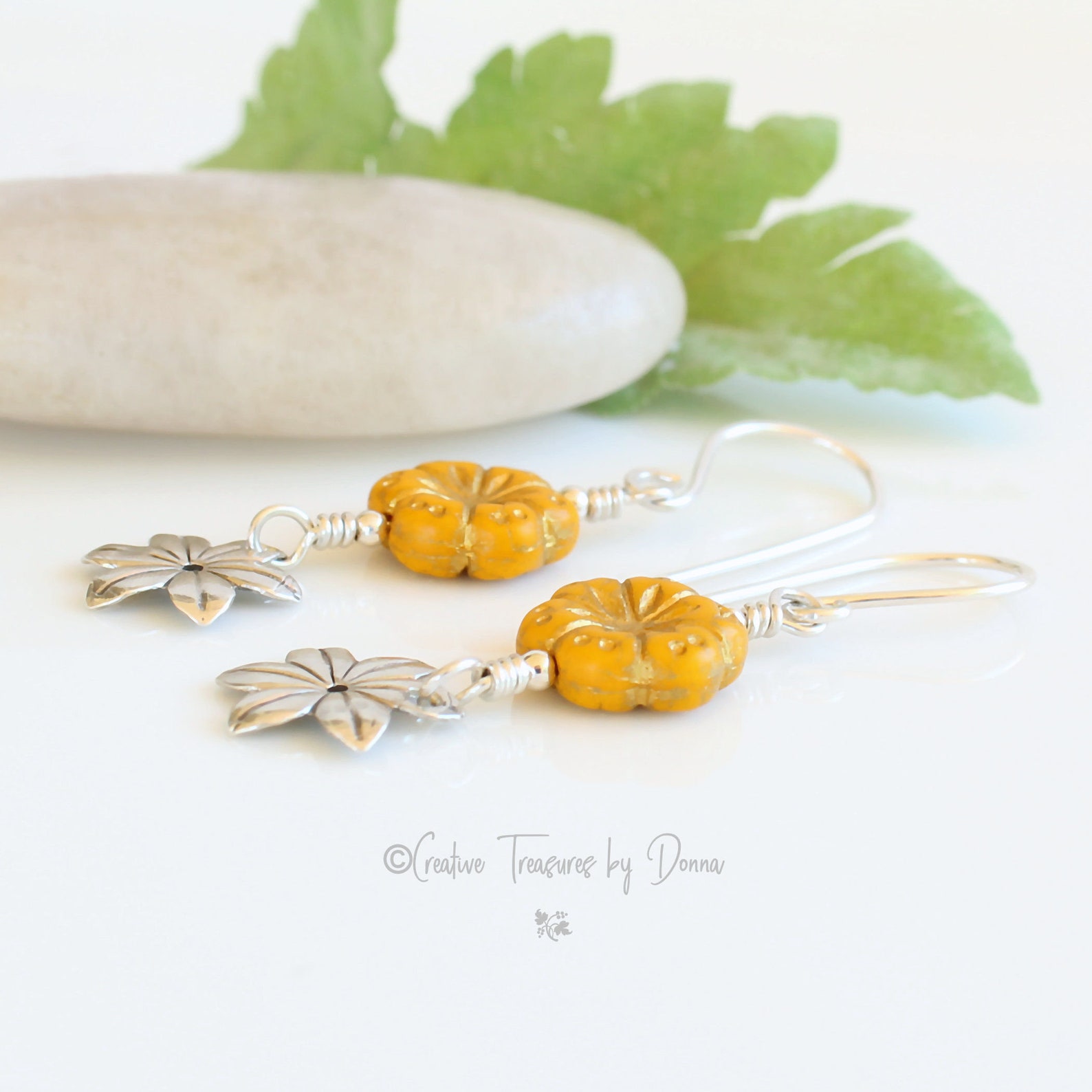 Yellow Flower Earrings Sterling Silver Gold Flowers Czech - Etsy