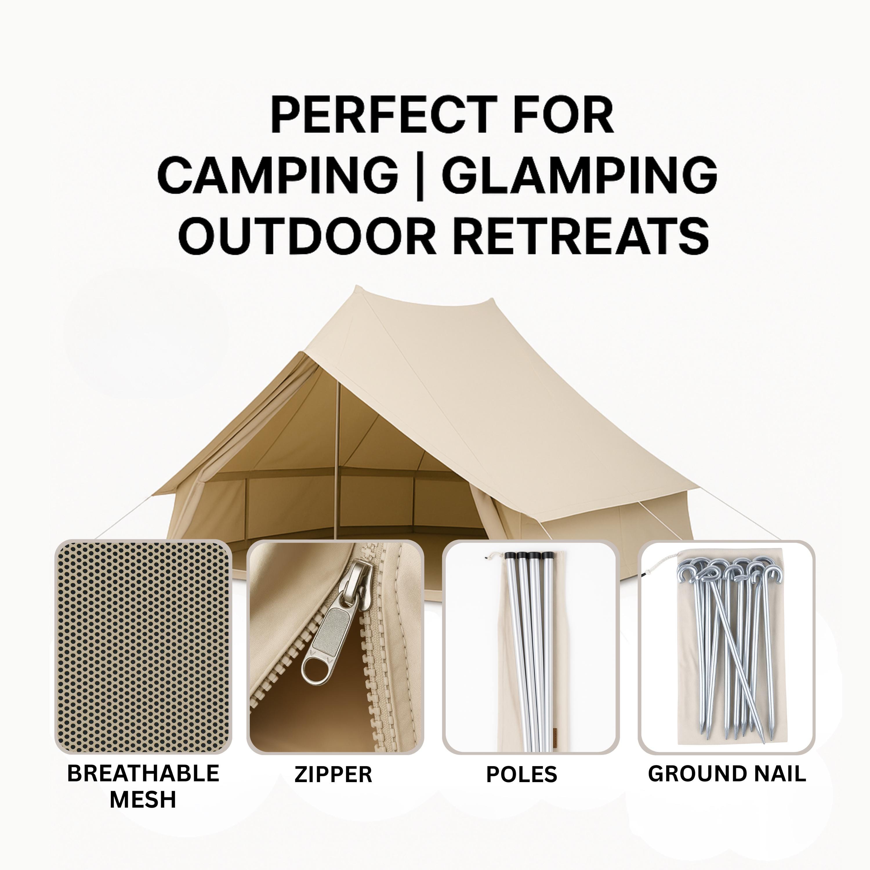 2-4 Person Rectangular Glamping Tent, Waterproof Rectangle Camping Tent ...