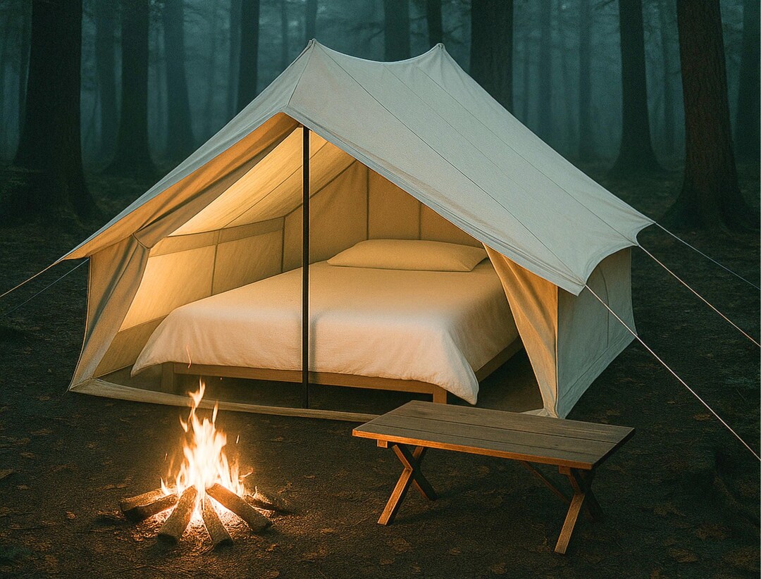 2-4 Person Rectangular Glamping Tent, Waterproof Rectangle Camping Tent ...