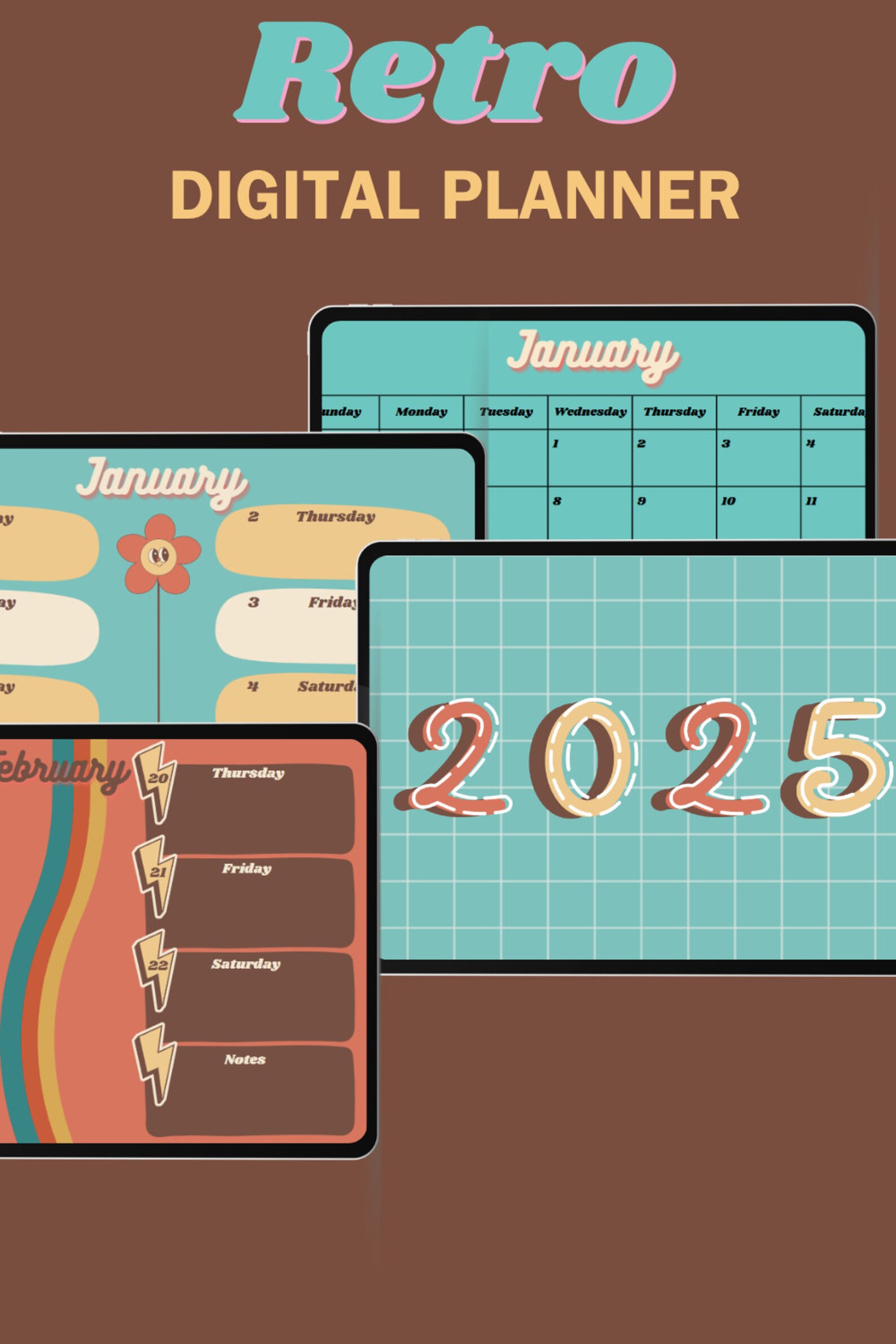 2025 Retro Digital Planner - Etsy