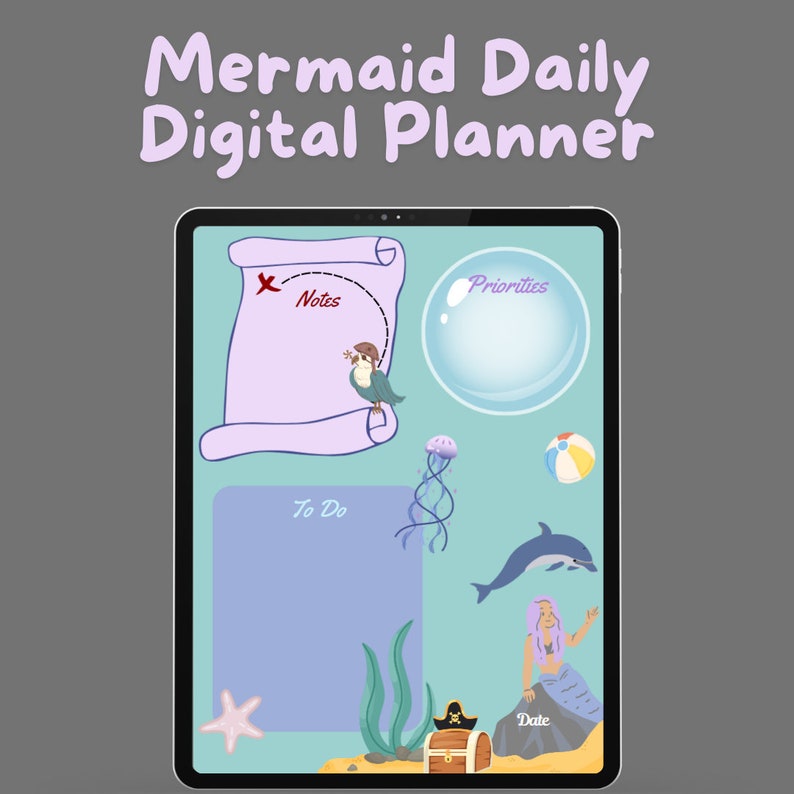 Mermaid Ocean Daily Digital Planner - Nautical Themed Organizer for ...