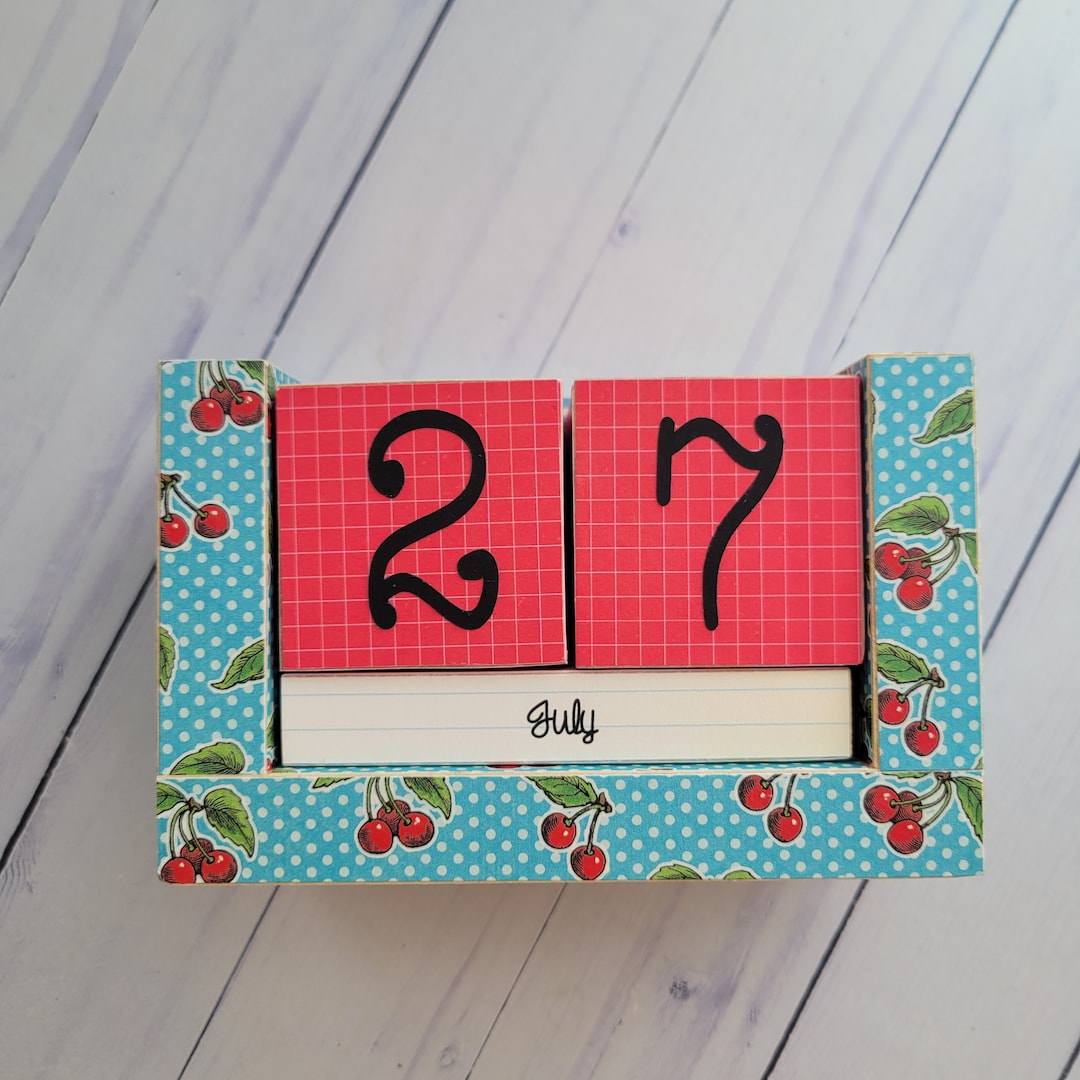Red Cherries Gingham Perpetual Calendar Blocks - Kitsch Kitchen Decor ...