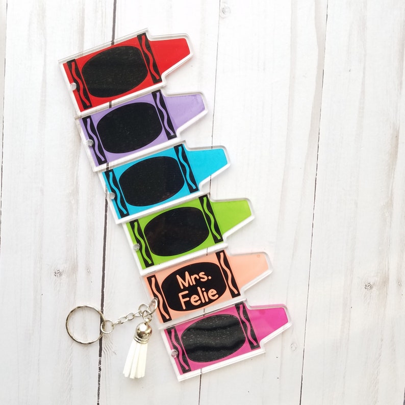 Personalized Teacher Name Acrylic Crayon Keychain With Gray - Etsy
