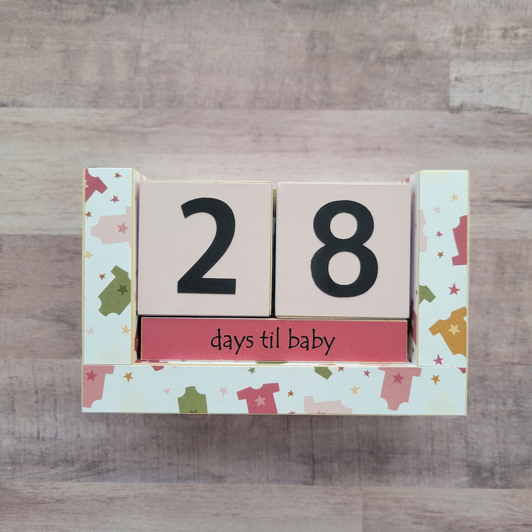 Pink Baby Countdown Wooden Block Calendar - Baby Girl Rompers - Shower ...