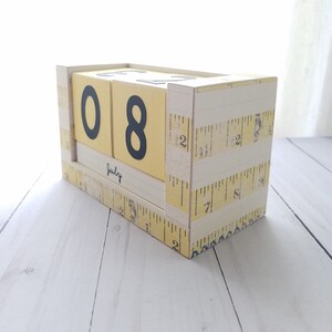 Perpetual Wooden Block Calendar - Sewing Tape Measure Ruler - Yellow ...