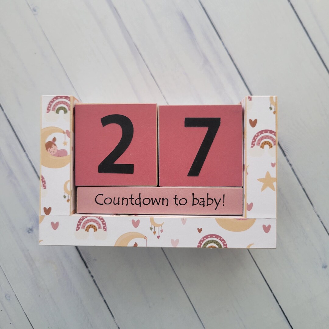 Pink Baby Countdown Blocks: Moon & Stars Nursery Decor, Desk Calendar ...