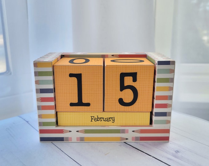 Perpetual Wooden Block Calendar - Calendar Blocks - Colored Pencils ...