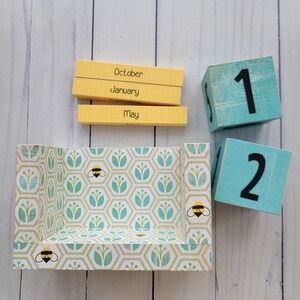 Perpetual Wooden Block Calendar Wood Desk Decor Sweet Honey Bees on ...