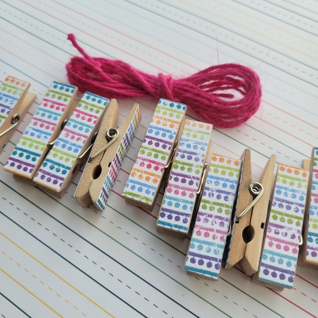 Mini Clothespins - Picture Garland Clothesline, Fun School Stripes ...