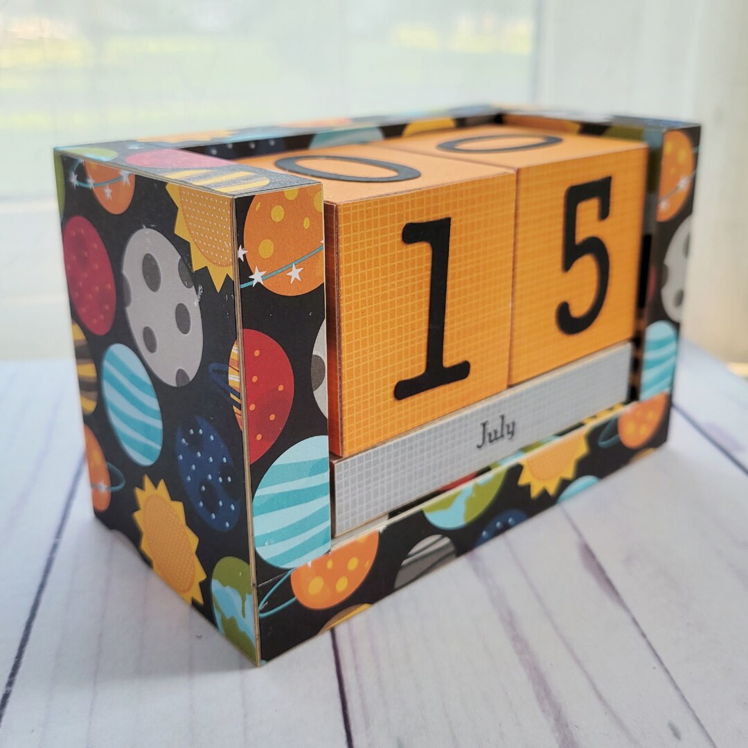 Handmade Perpetual Wooden Block Calendar - STEM GIFT - Planets, Solar ...