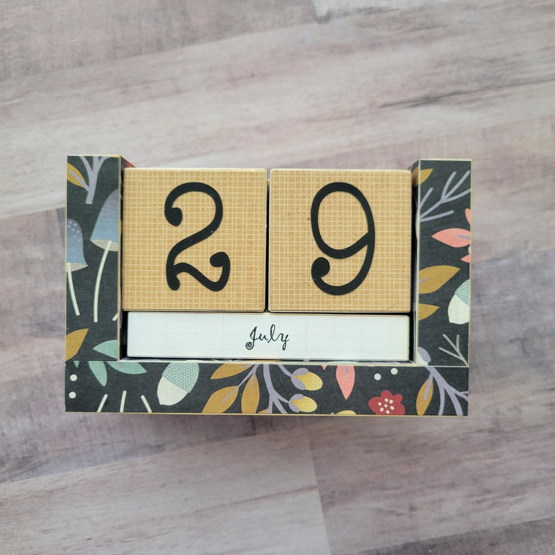 Perpetual Wooden Block Calendar - Acorns and Mushrooms in the Woods ...