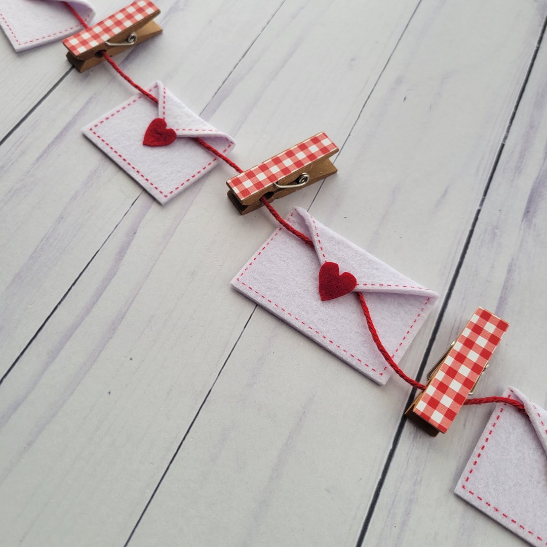 Mini Clothespins Garland, Valentine Love Notes, Red Check Gingham Plaid ...