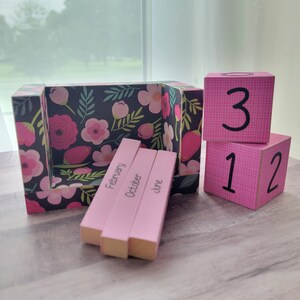 Perpetual Wooden Block Calendar, Pink Wild Roses Flowers, Black, Pastel ...