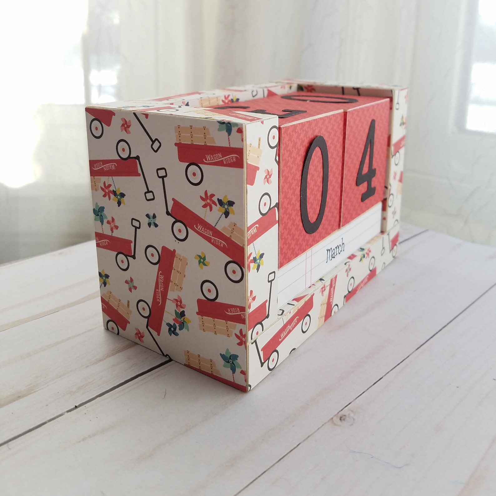 Perpetual Wooden Block Calendar Little Red Garden Wagon | Etsy