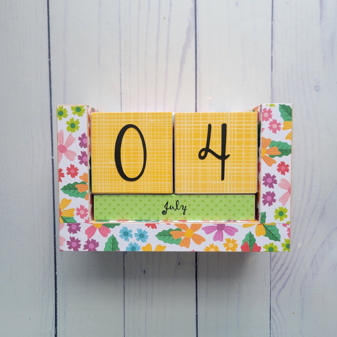 Perpetual Wooden Block Calendar - Yellow Green and Orange - Tropical ...