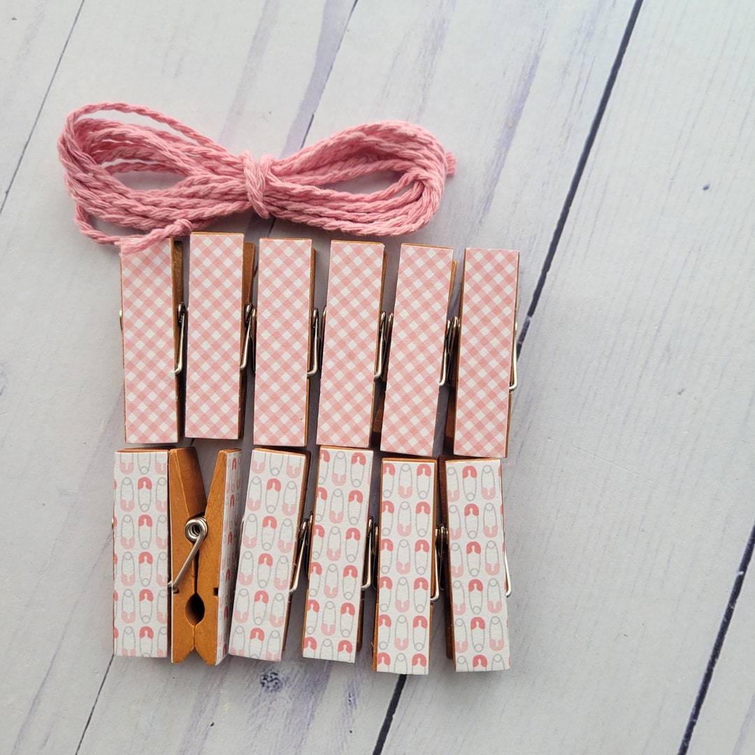 Girl Baby First Baby Shower - Pink Diaper Pins and Gingham Chunky ...