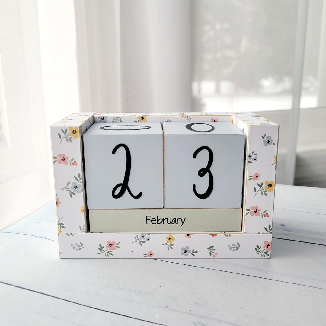 Perpetual Wooden Block Calendar - Farmhouse Chic Pale Blue With Pink ...