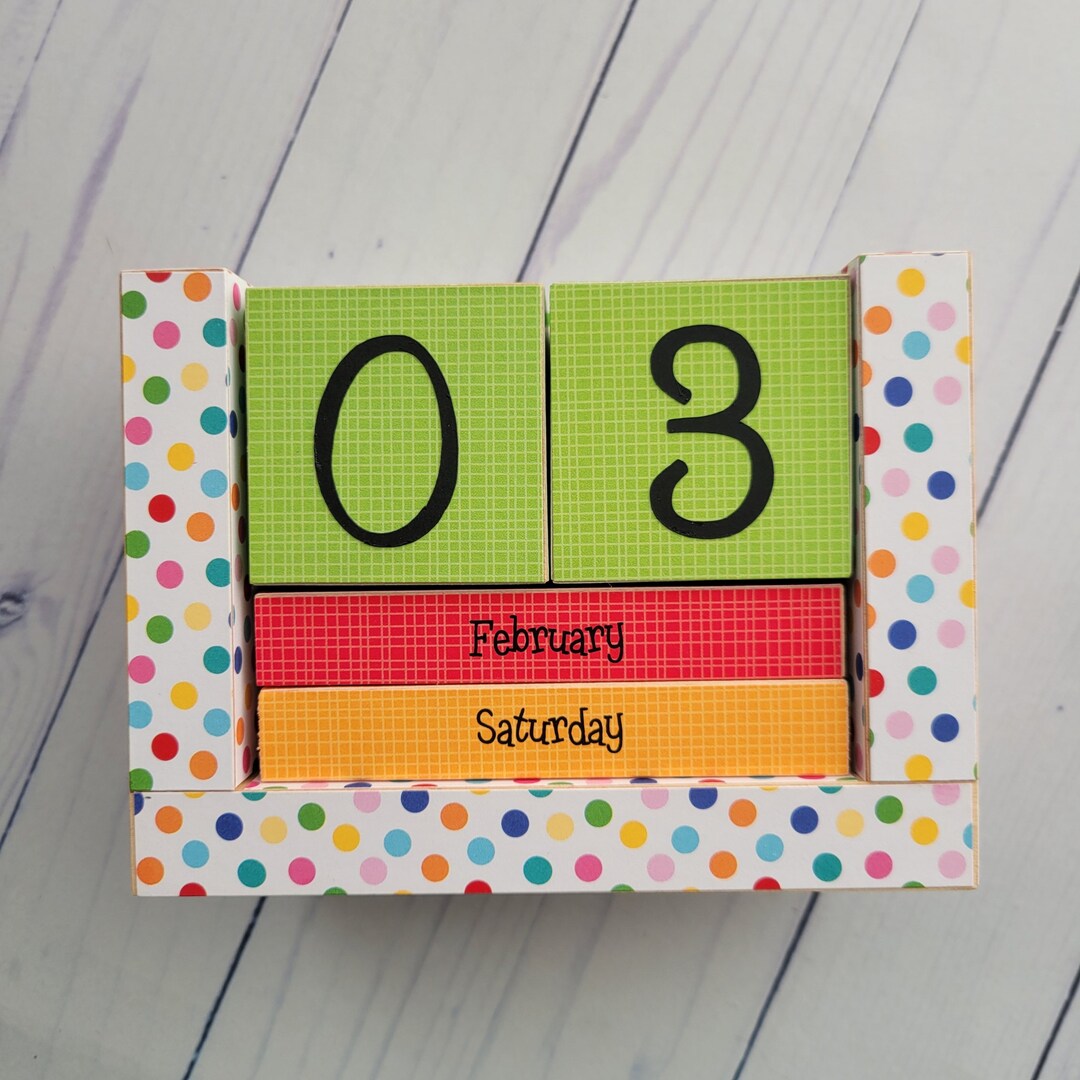 Wooden Perpetual Block Calendar, Month and Day Desk Calendar, Tutti ...