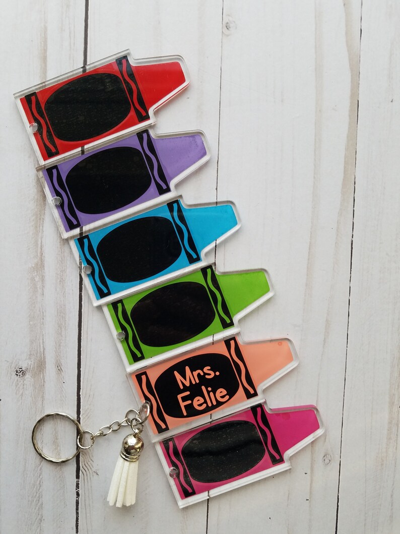 Personalized Teacher Name Acrylic Crayon Keychain With Gray - Etsy