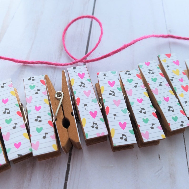 Sheet Music Musical Notes Photo Clothesline, Mini Clothespin Clips ...