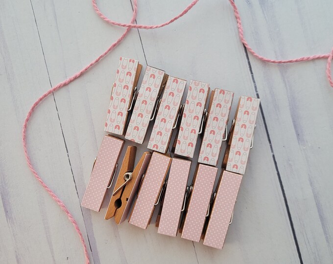 Girl Baby First Baby Shower Pink Diaper Pins and Polka Dot Chunky ...