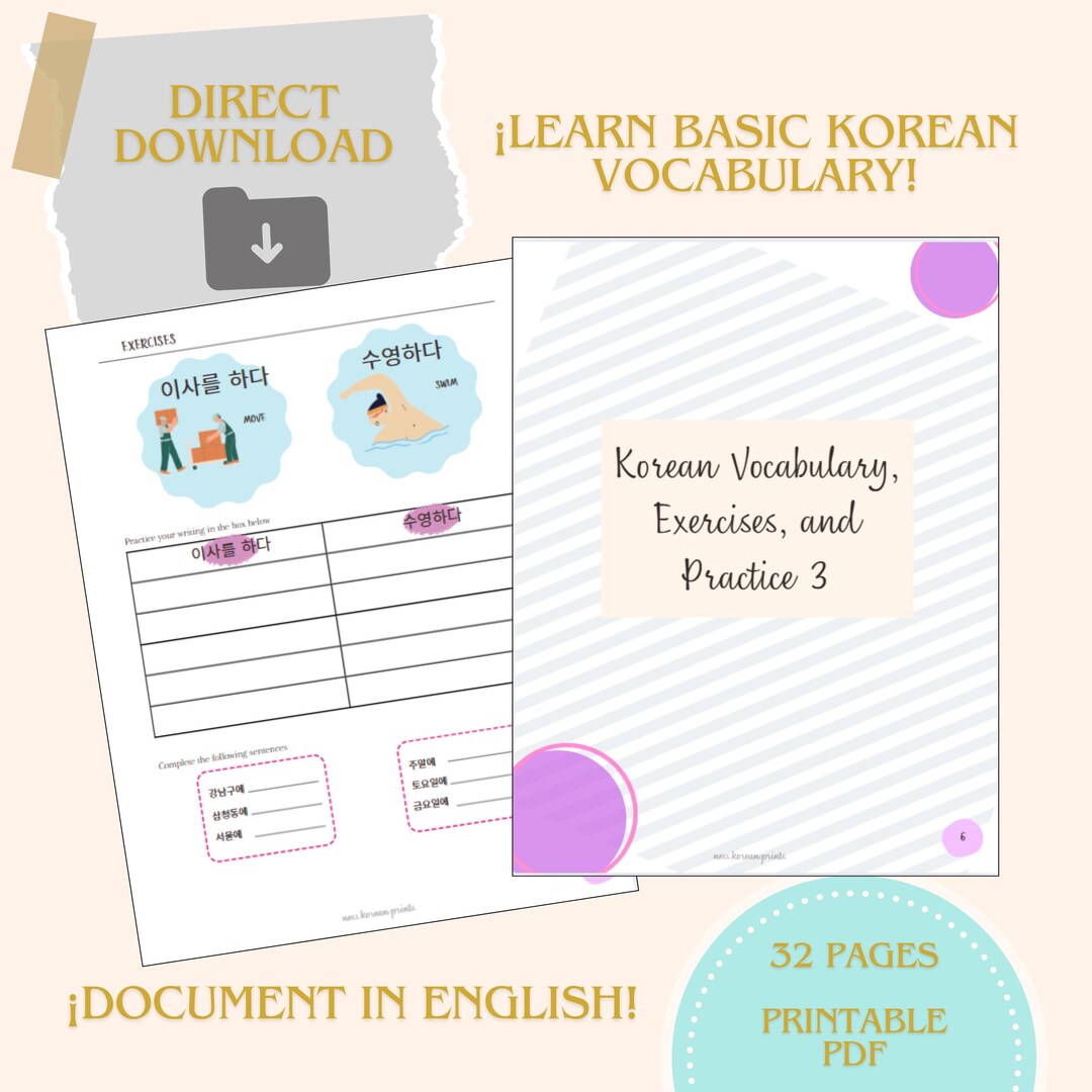 Korean Vocabulary Planner and Notebook, Practice and Exercises to Learn ...