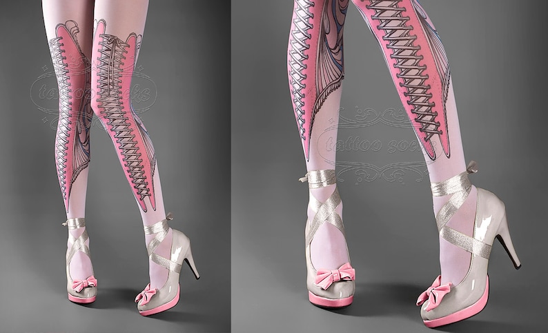 NEW Light Pink One Size Elizabeth Full Length Printed Tights Closed Toe ...