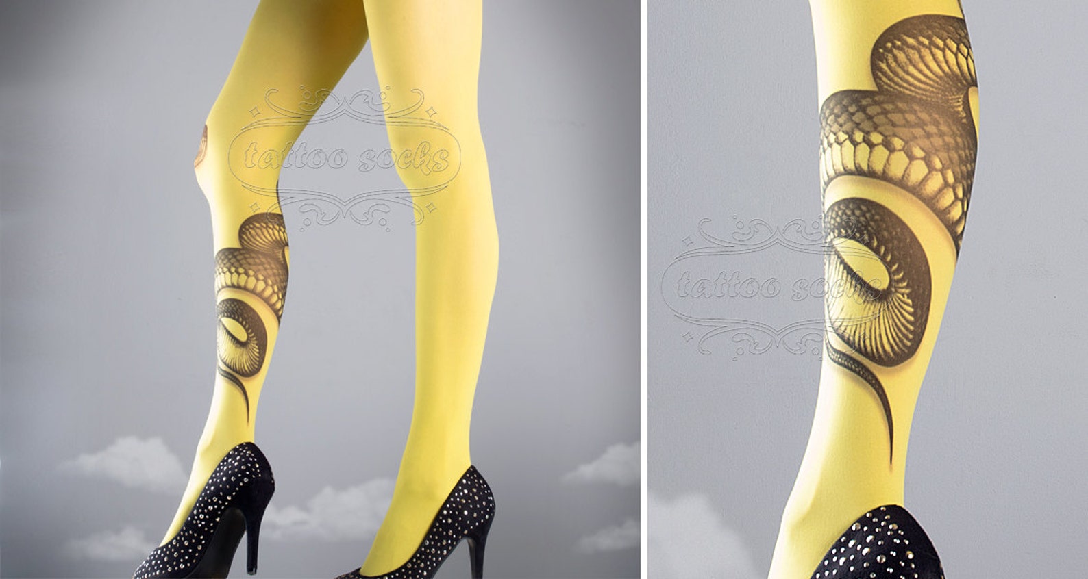 Yellow Snake Closed Toe One Size Full Length Printed Tights Pantyhose ...