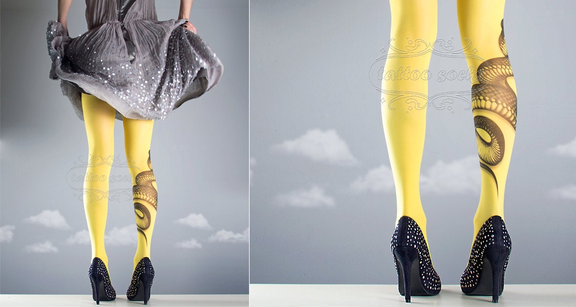 Yellow Snake Closed Toe One Size Full Length Printed Tights - Etsy