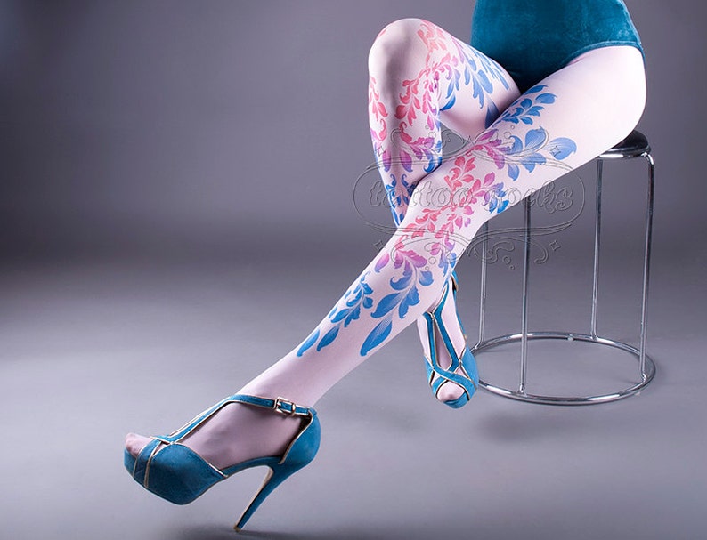 NEW Light Pink One Size Fey Full Length Printed Tights Closed Toe ...