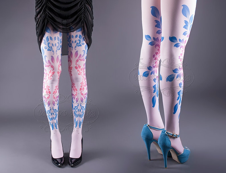 NEW Light Pink One Size Fey Full Length Printed Tights Closed Toe ...