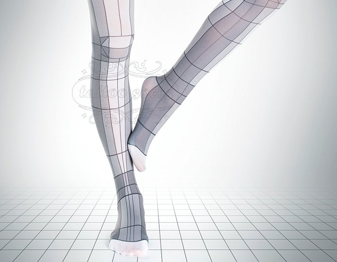 Tattoo Tights - 3D Model White One Size Full Length Printed Closed Toe ...