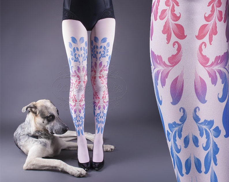 NEW Light Pink One Size Fey Full Length Printed Tights Closed Toe ...